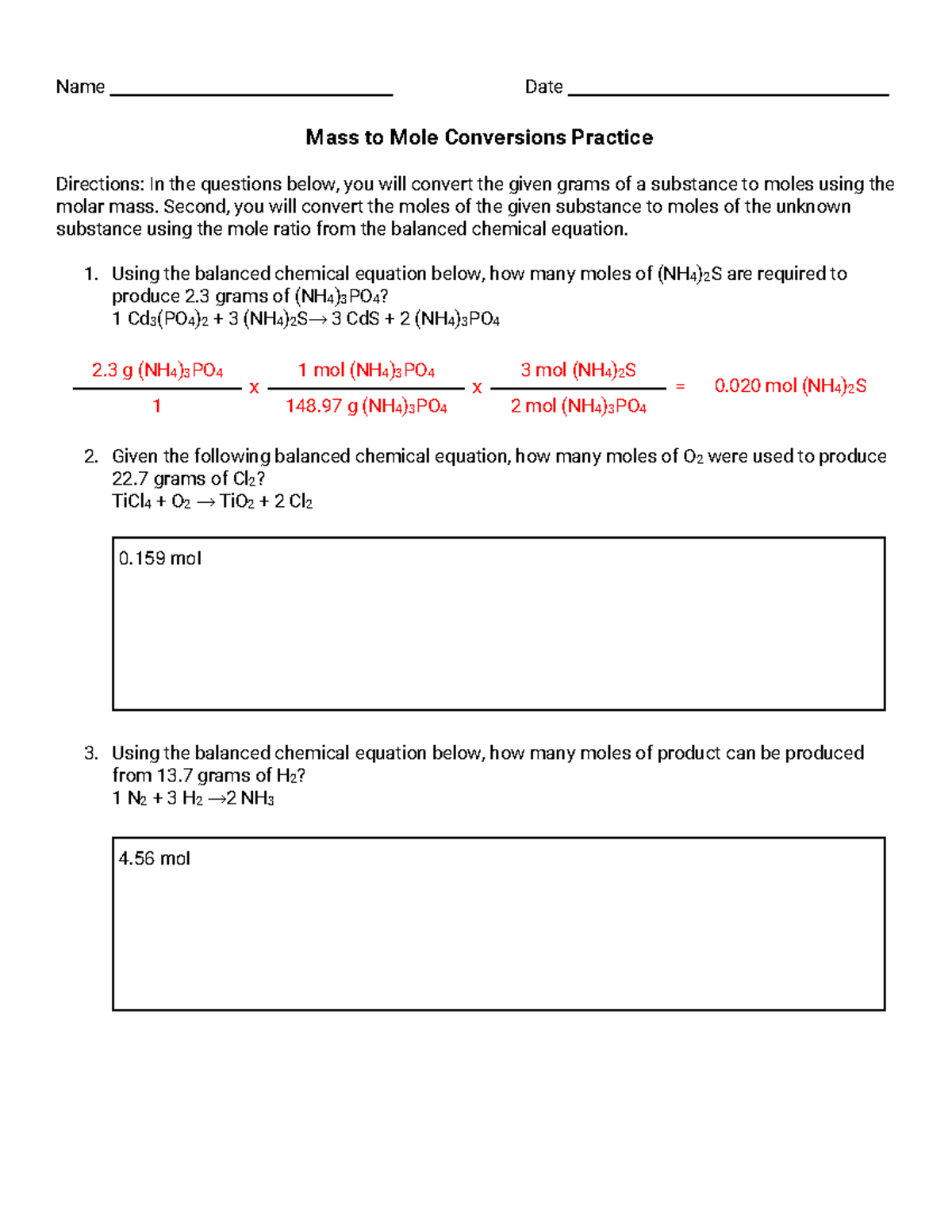 Mass+to+Mole+Conversion+Practice+(NEW) - Name Date Mass to Mole ...