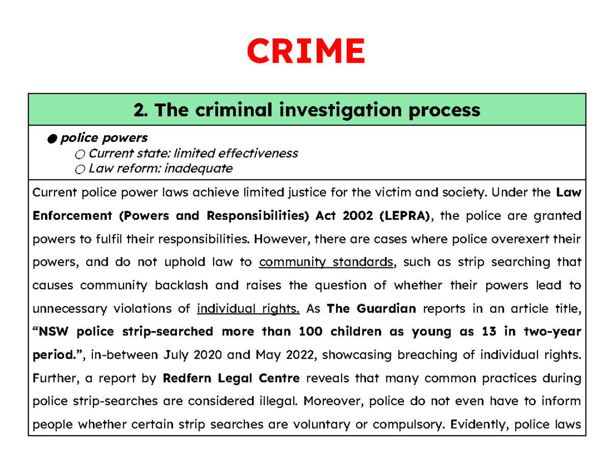 HSC Legal Studies: Crime and Consumer Law Overview & Analysis - Studocu