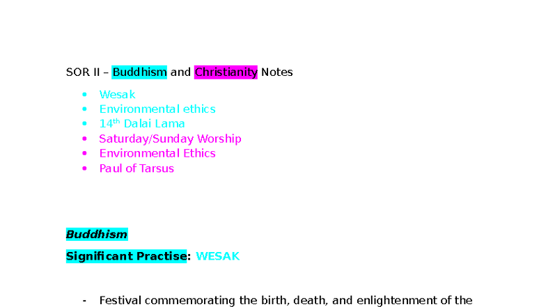 SOR II - Buddhism and Christianity: Final Notes on Beliefs and ...