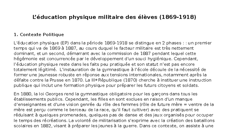 Résumé sur l'Éducation Physique (EPS) - Contexte et Évolution - Studocu