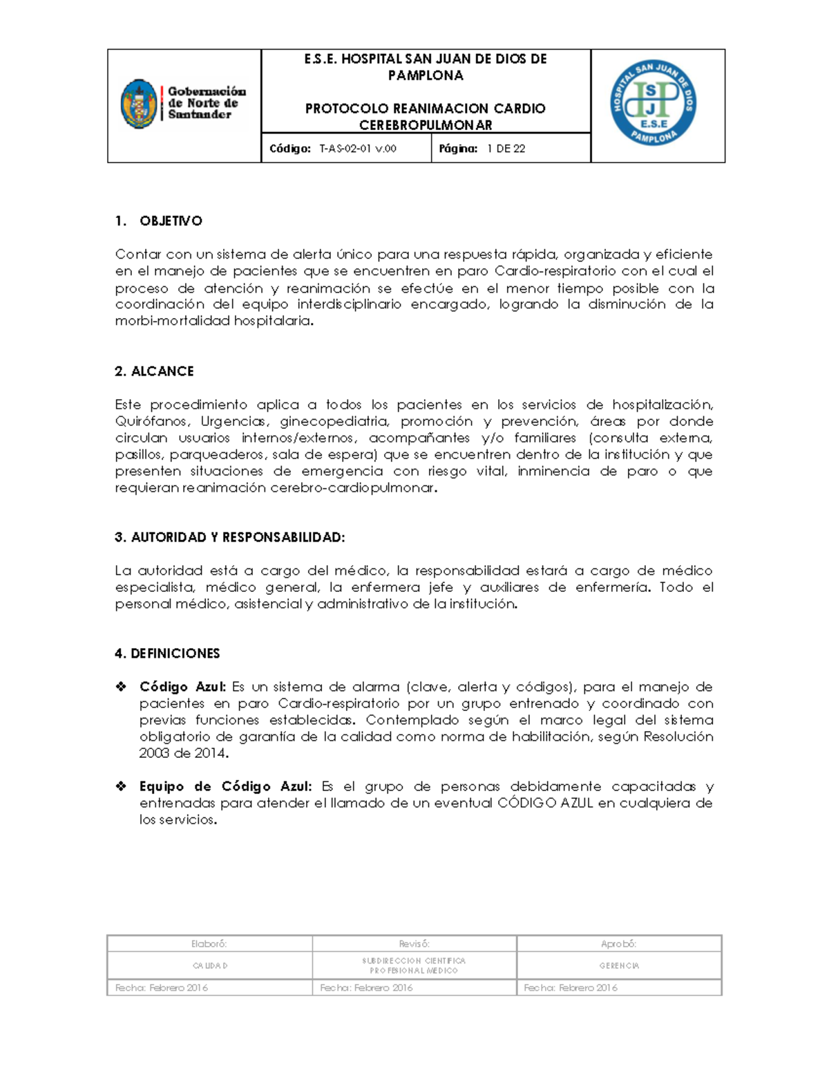 Protocolo- Codigo-AZUL - PAMPLONA PROTOCOLO REANIMACION CARDIO ...