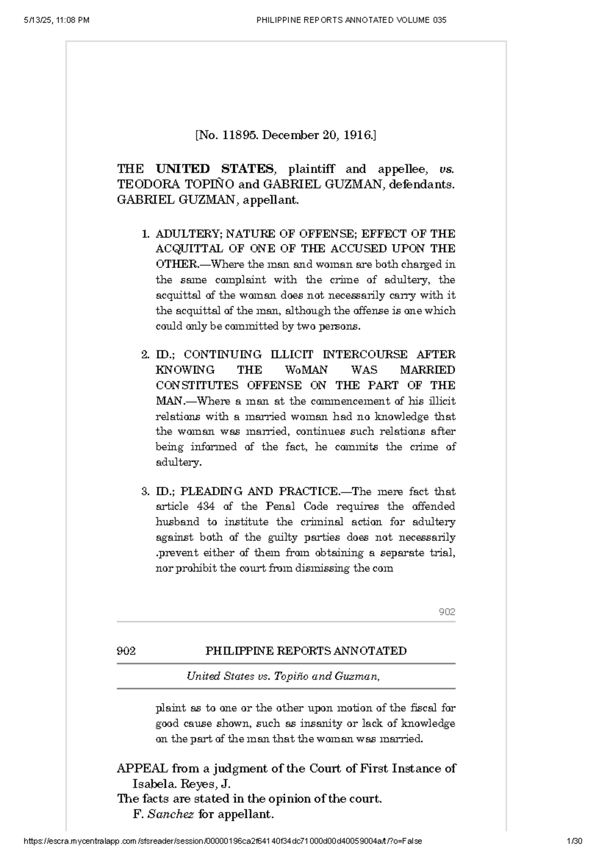 United States v. Topiño & Guzman: Adultery Case Analysis (35 PHIL. 901 ...