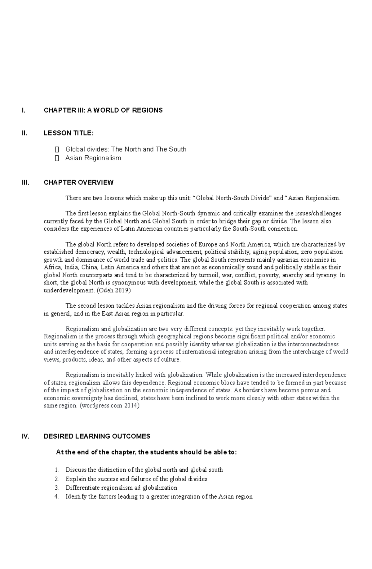 Module Week 7-9 Teams - CH III: Global North-South Divide & Asian ...