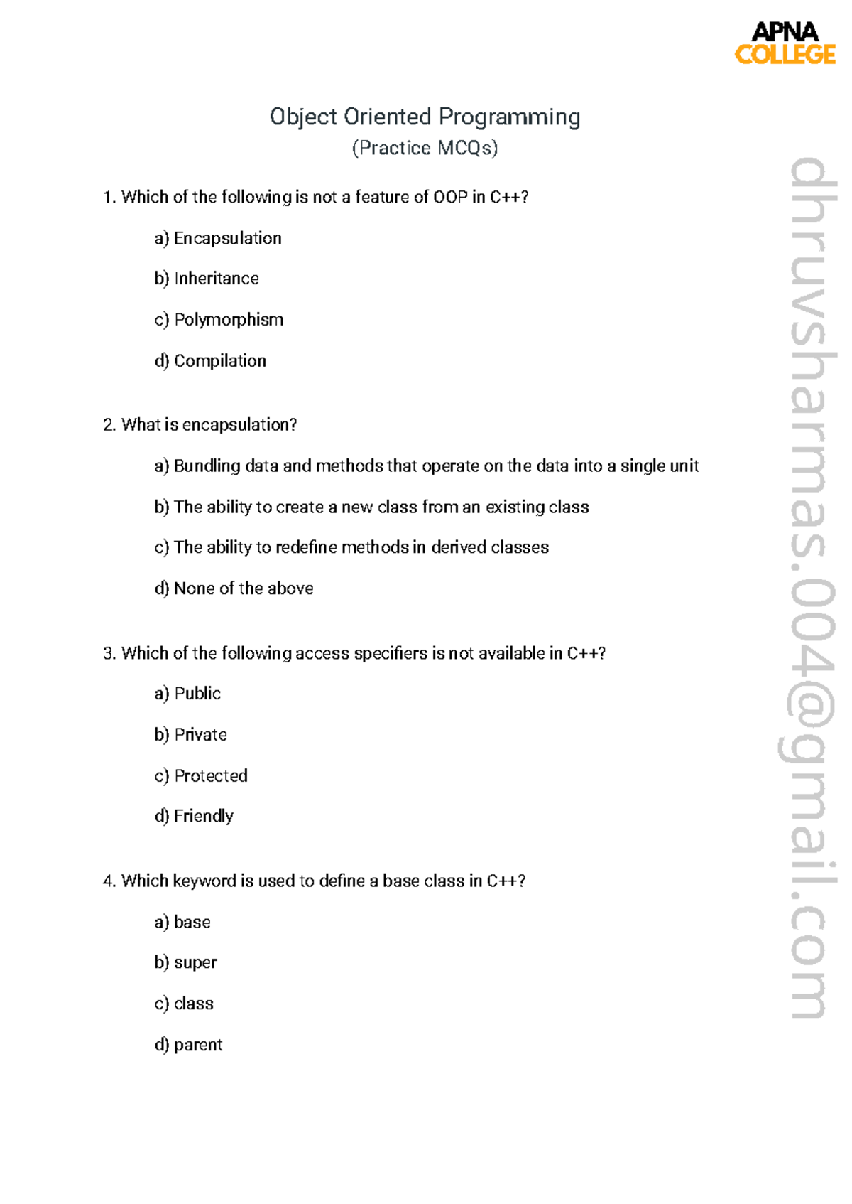 Object Oriented Programming 1: Practice MCQs and Solutions - Studocu