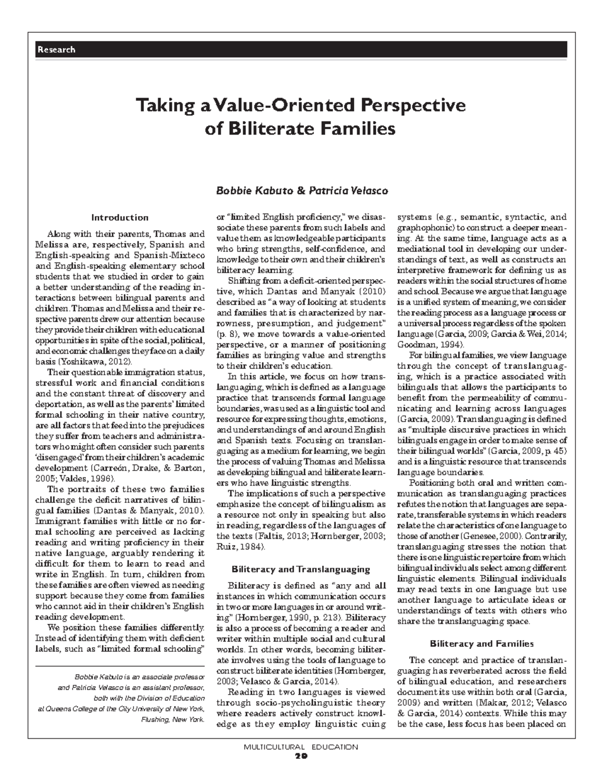 Value-Oriented Perspectives on Biliterate Families: Insights for MLG ...