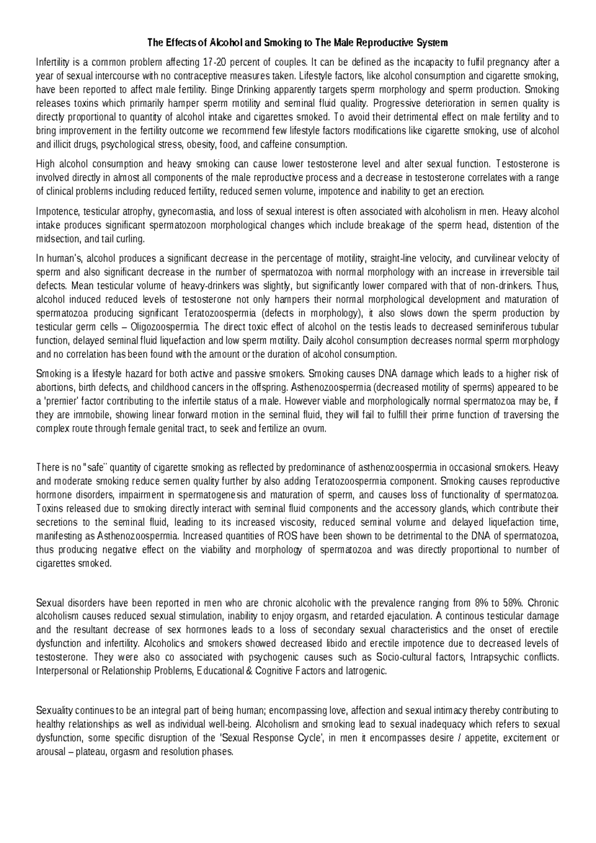 The Impact of Alcohol and Smoking on Male Reproductive Health - Studocu