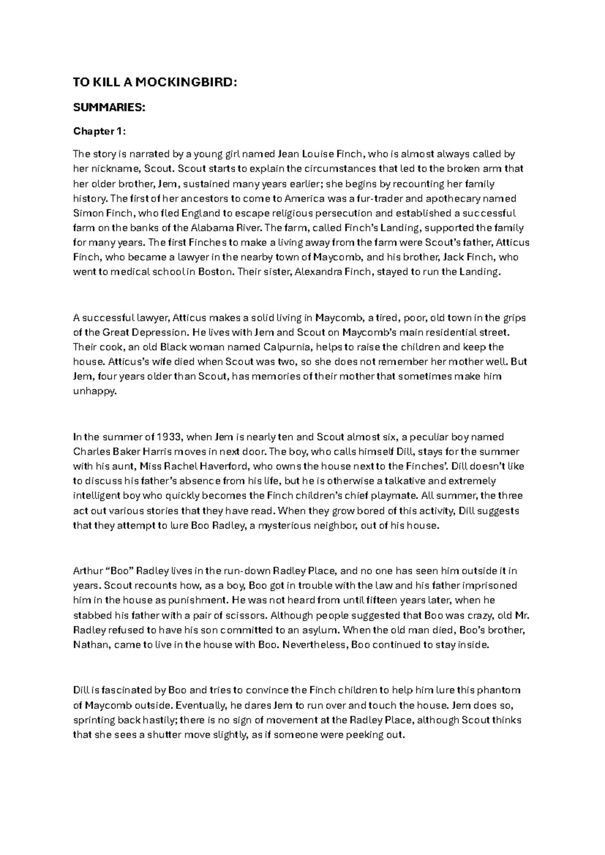 To kill a Mockingbird opsommings-1 - TO KILL A MOCKINGBIRD: SUMMARIES ...