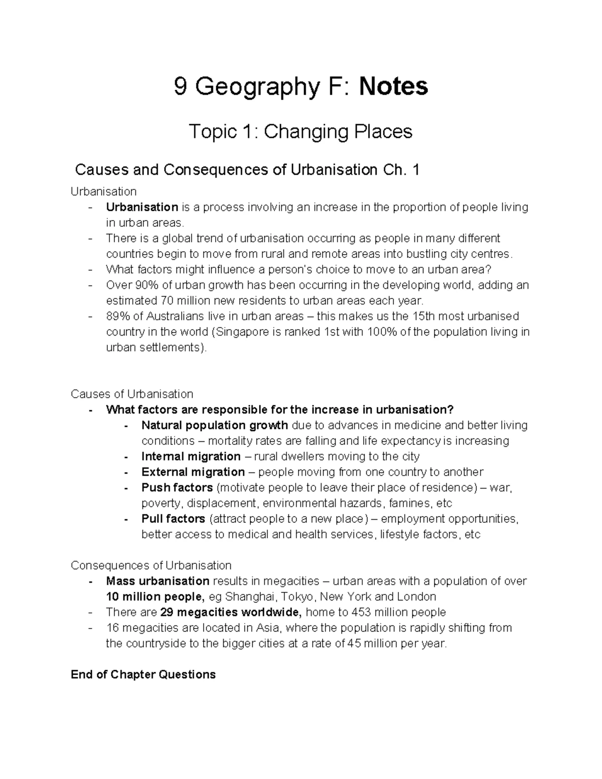 Geo exam notes - Interconnections (year 9 australian cirriculum ...