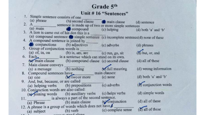 Grade 5ᵗʰ Grammar Sheets: Unit 16 & Chapter 12 Review - Studocu
