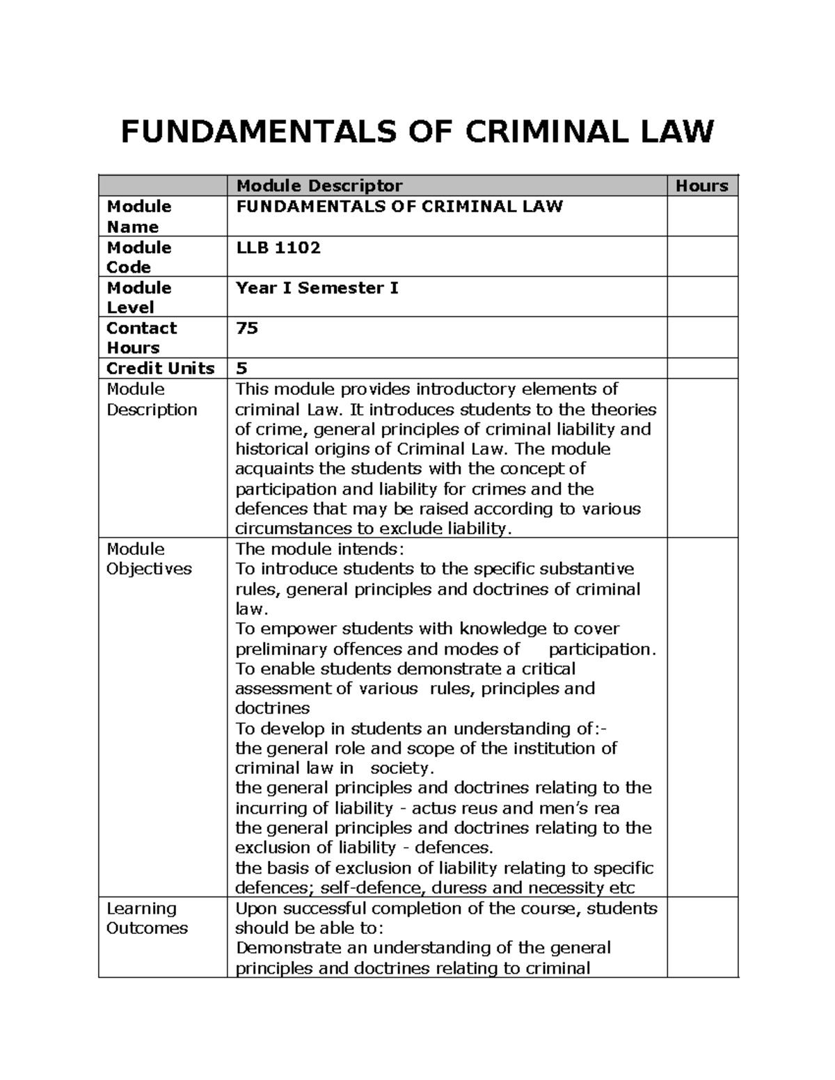Fundamentals of Criminal Law: LLB 1102 Overview and Key Concepts - Studocu