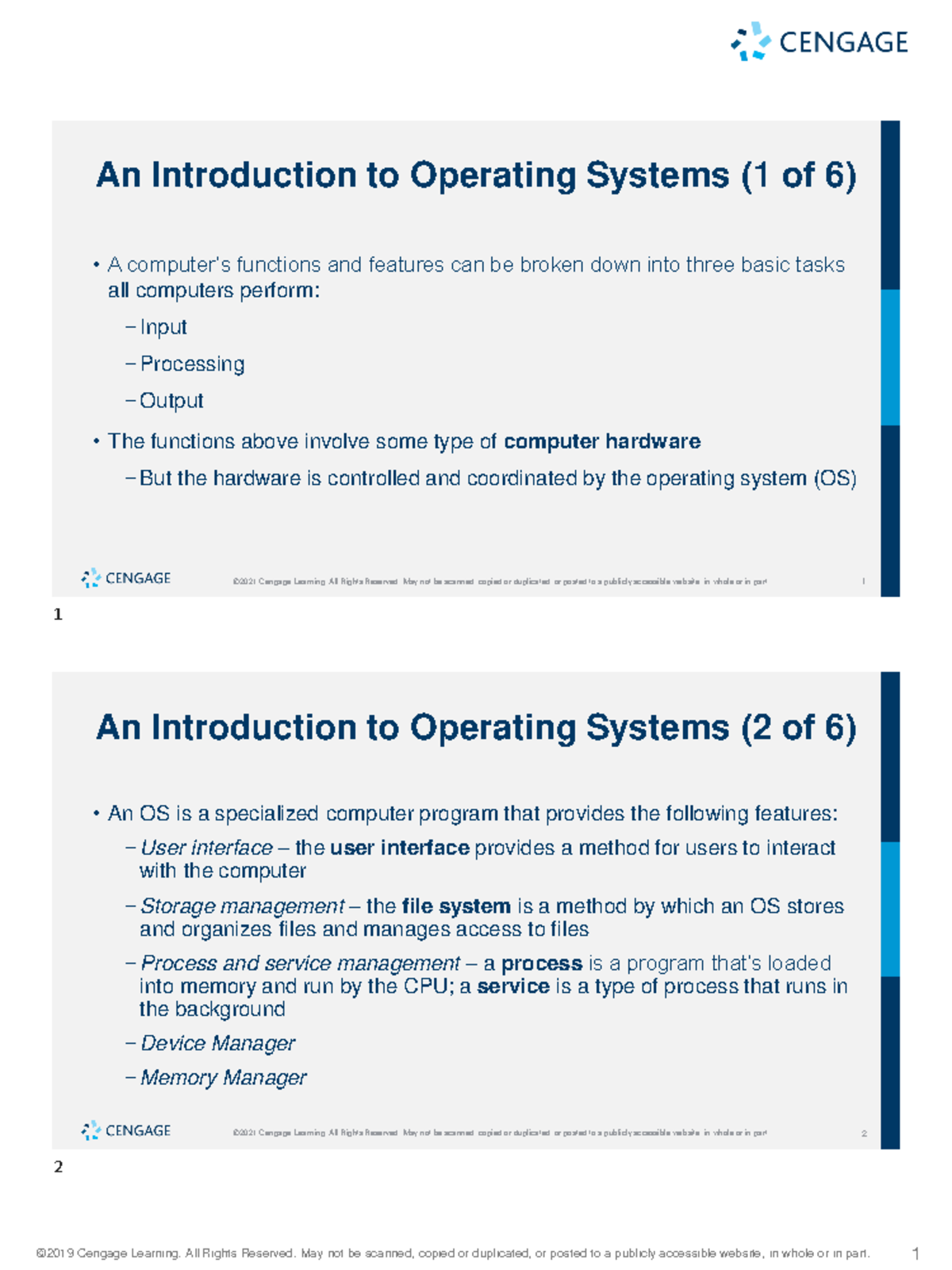 Introduction to Operating Systems Overview and Key Concepts (CS101) - ©2021 Cengage Learning ...