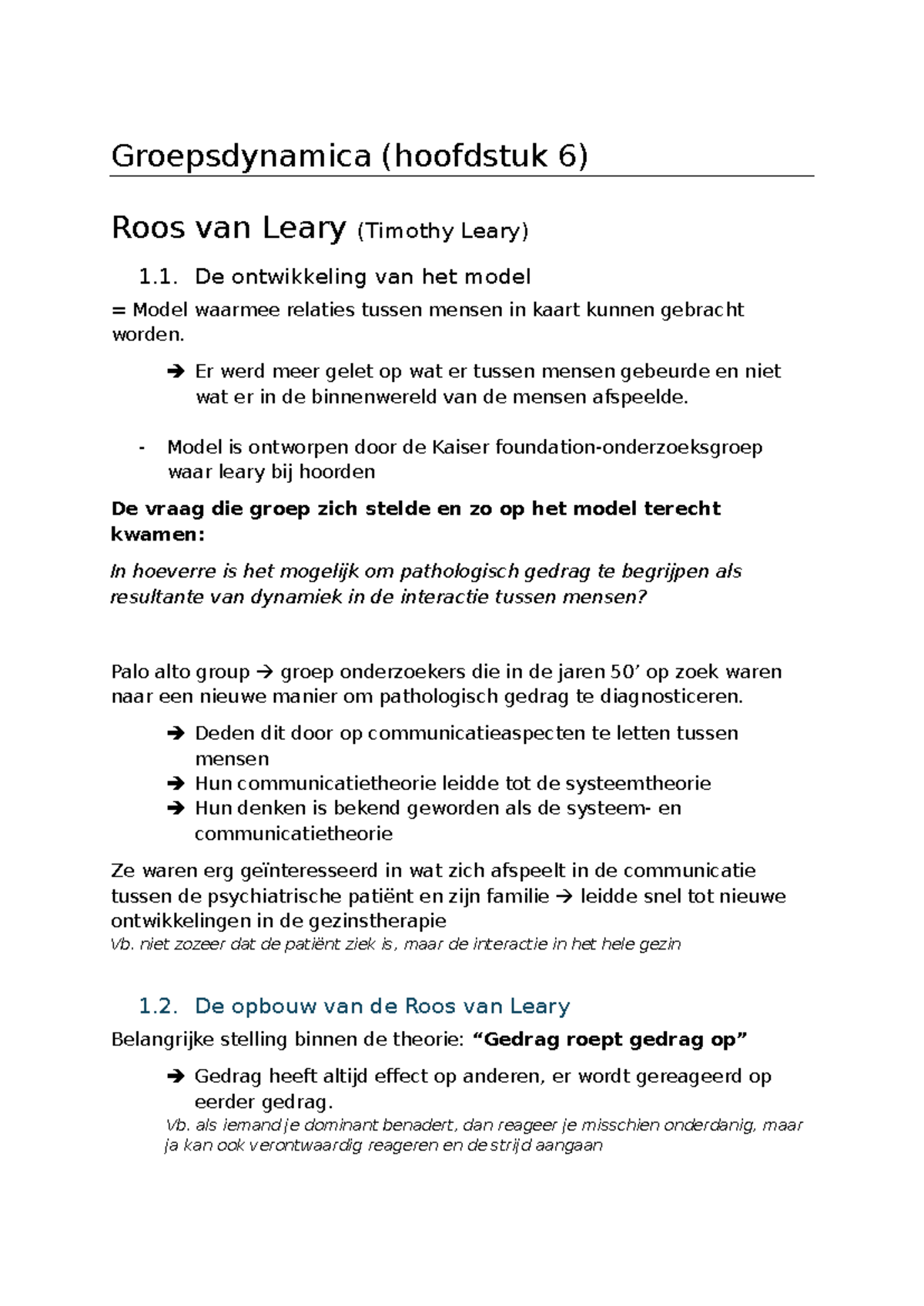 Groepsdynamica H6: De Roos van Leary en Interactiepatronen - Studocu