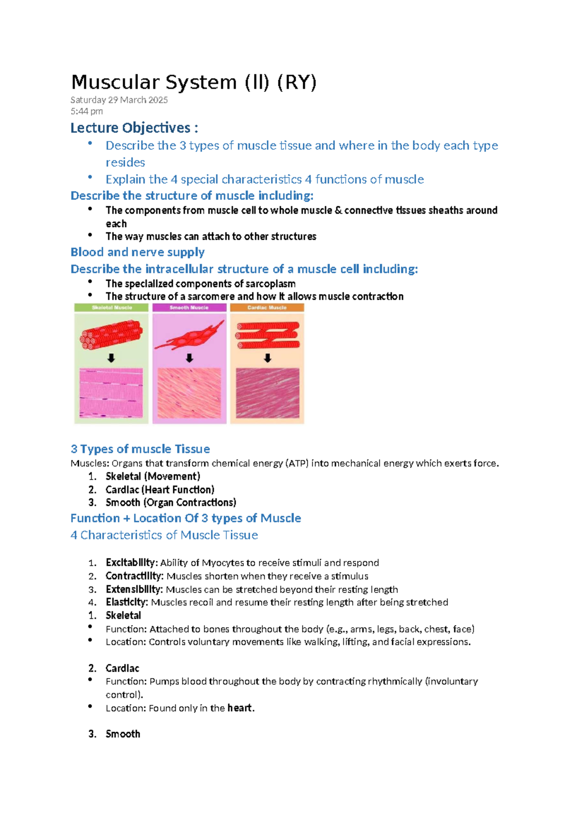 Muscular System Overview and Contraction Mechanisms (BIO 101 ...