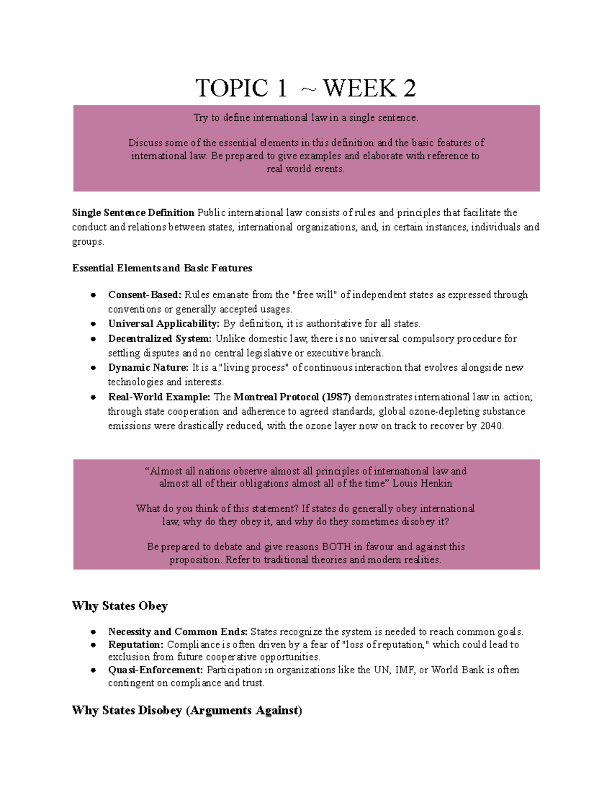 PIL 101: International Law Essentials - Week 1 to Week 11 Notes - Studocu