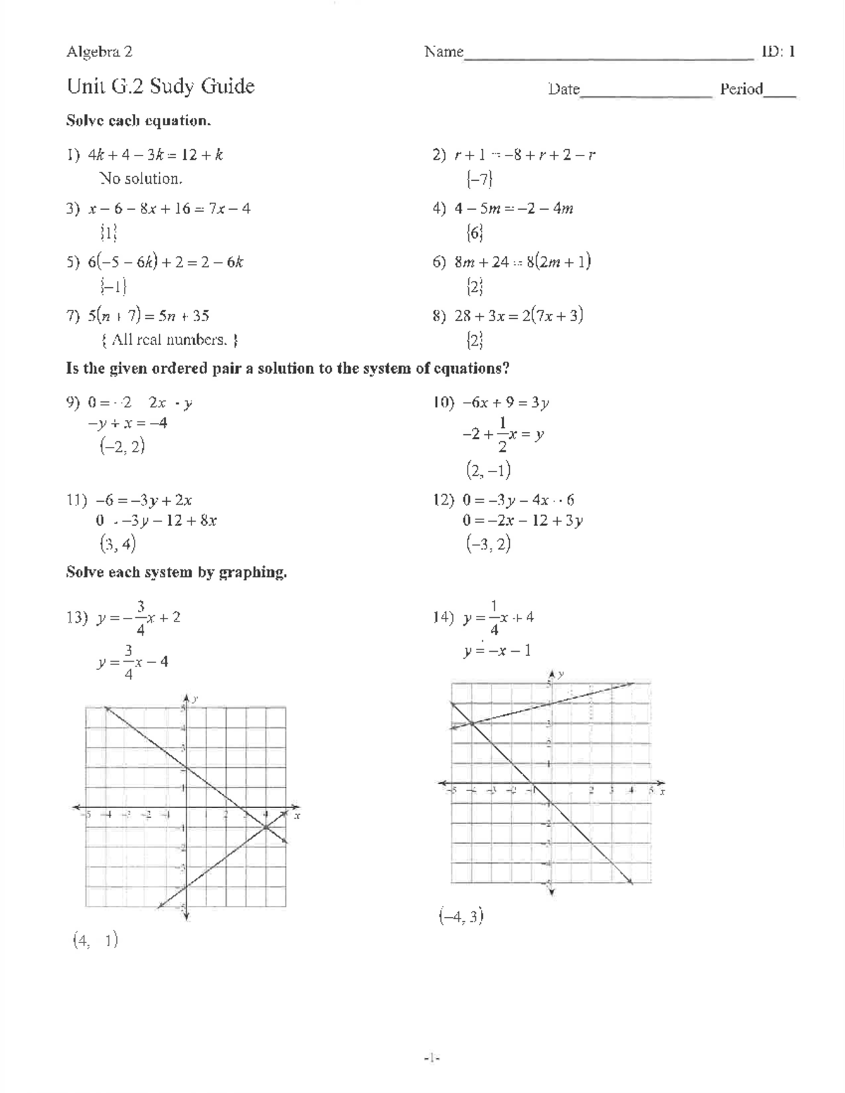 Algebra 2 G.2 Study Guide: Solving Equations & Systems - Studocu