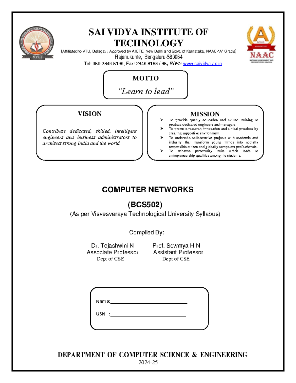 Computer Networks Lab Manual (BCS502) - SVIT 2022-23 - Studocu