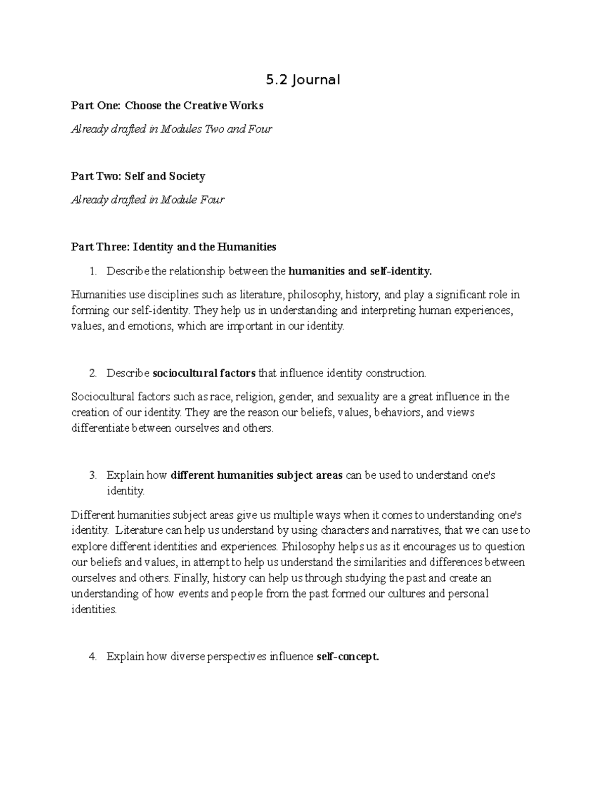 5.2 Project Draft: Exploring Identity through Humanities and Society ...