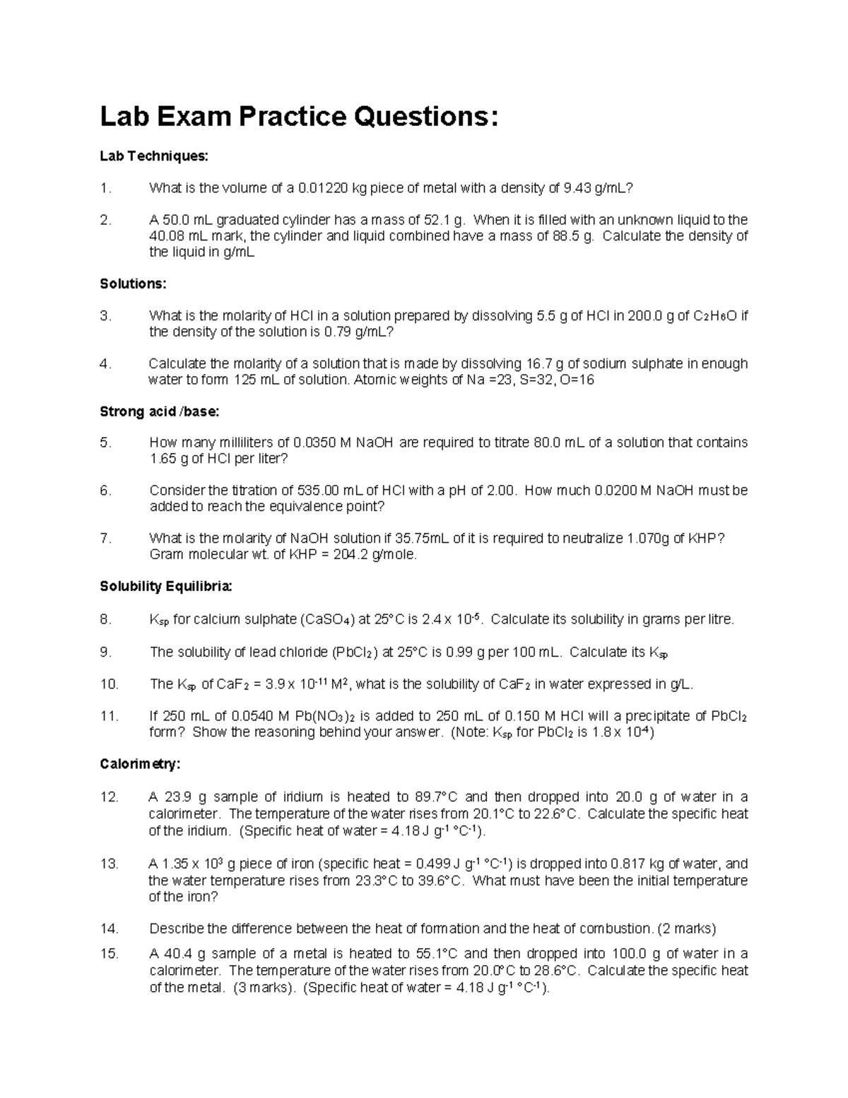 Practice Exam Questions for CHY 211-CKCH107: Lab Techniques ...