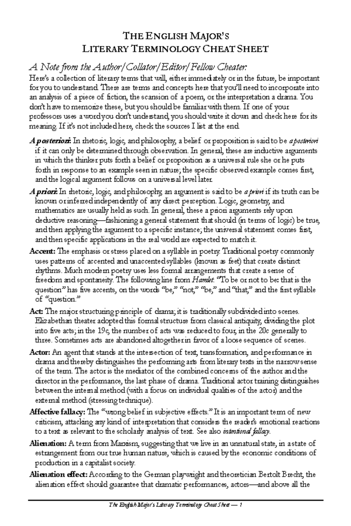 ENG 101: The English Literary Terminology Cheat Sheet - Studocu