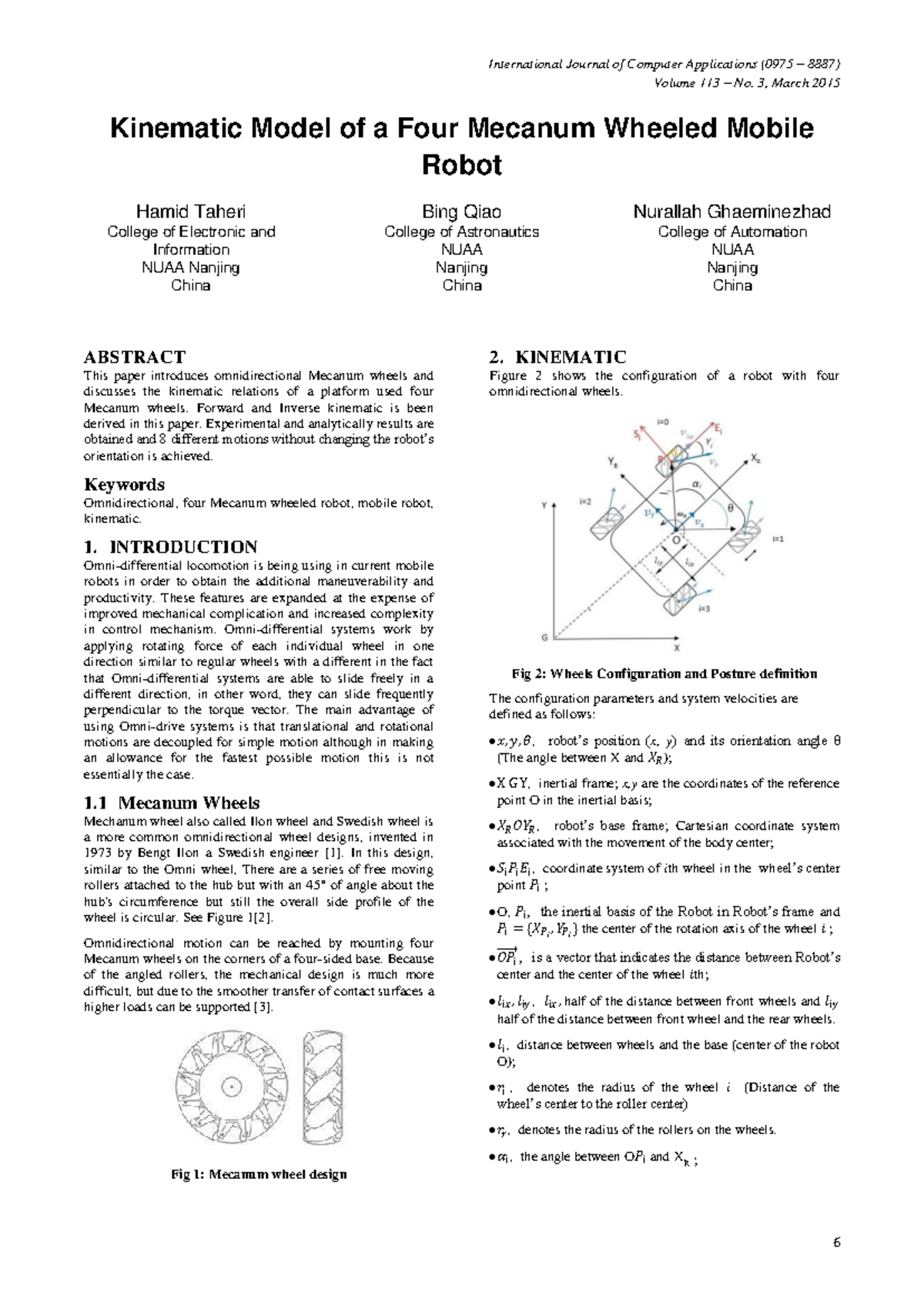 Kinematic Model of a Four Mecanum Wheeled Robot (IJCA 113-3) - Studocu