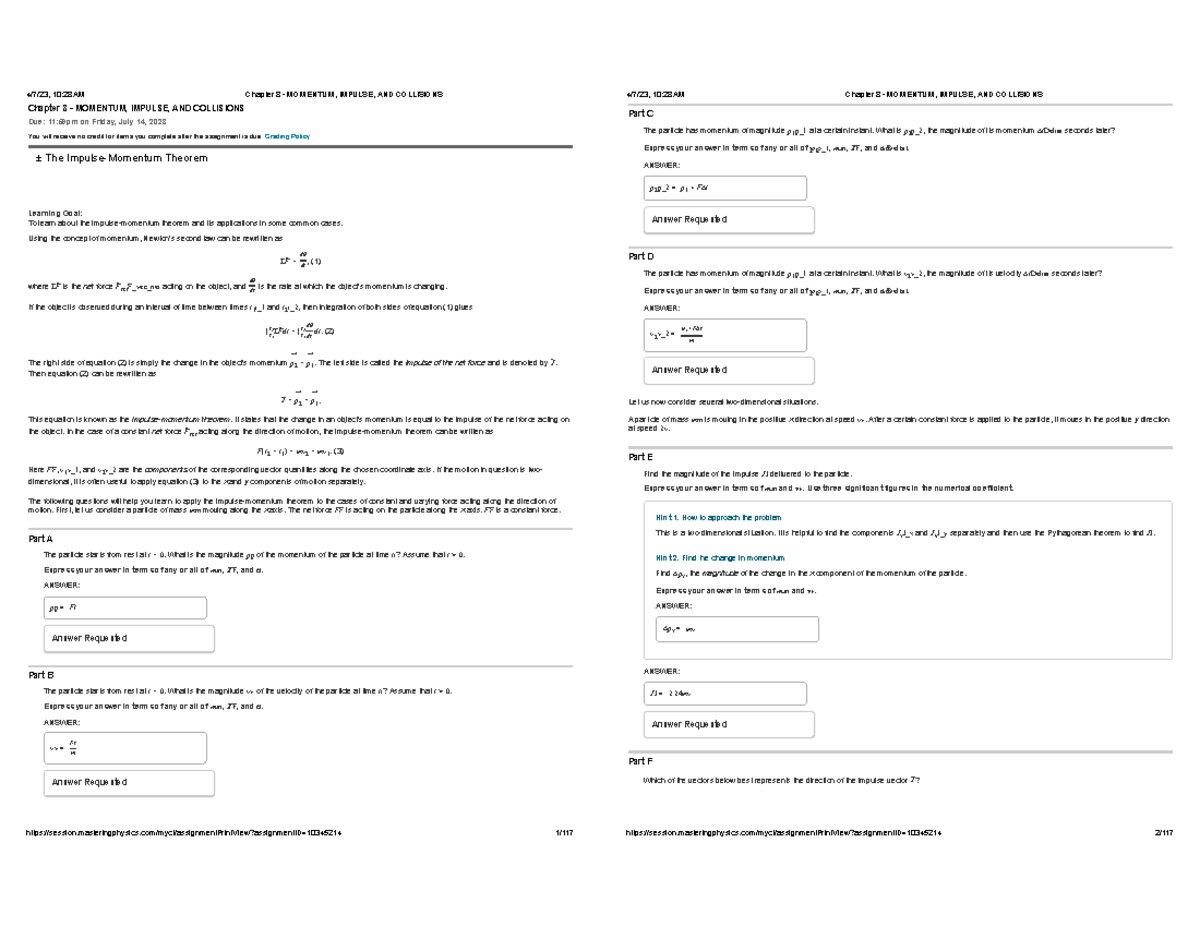 Chapter 8 - Momentum, Impulse, AND Collisions - ####### Chapter 8 ...