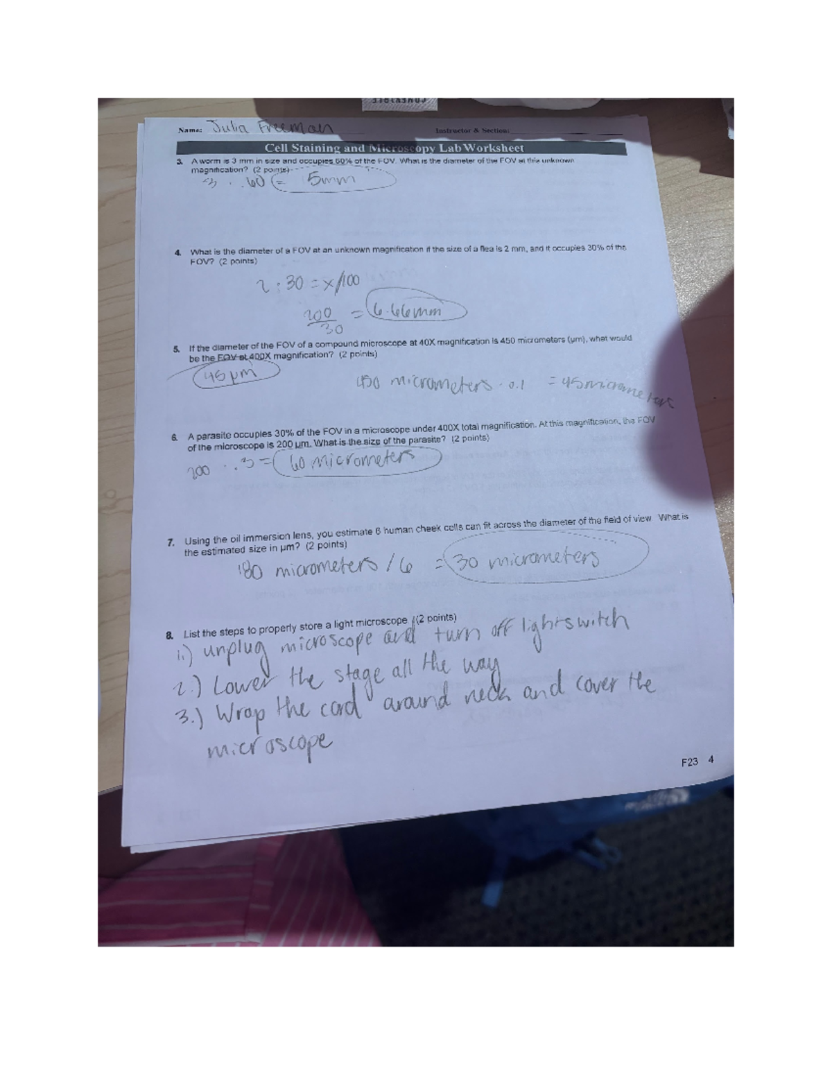 Bio 181 Lab Cell Staining and Microscopy Worksheet - Name: Julia ...