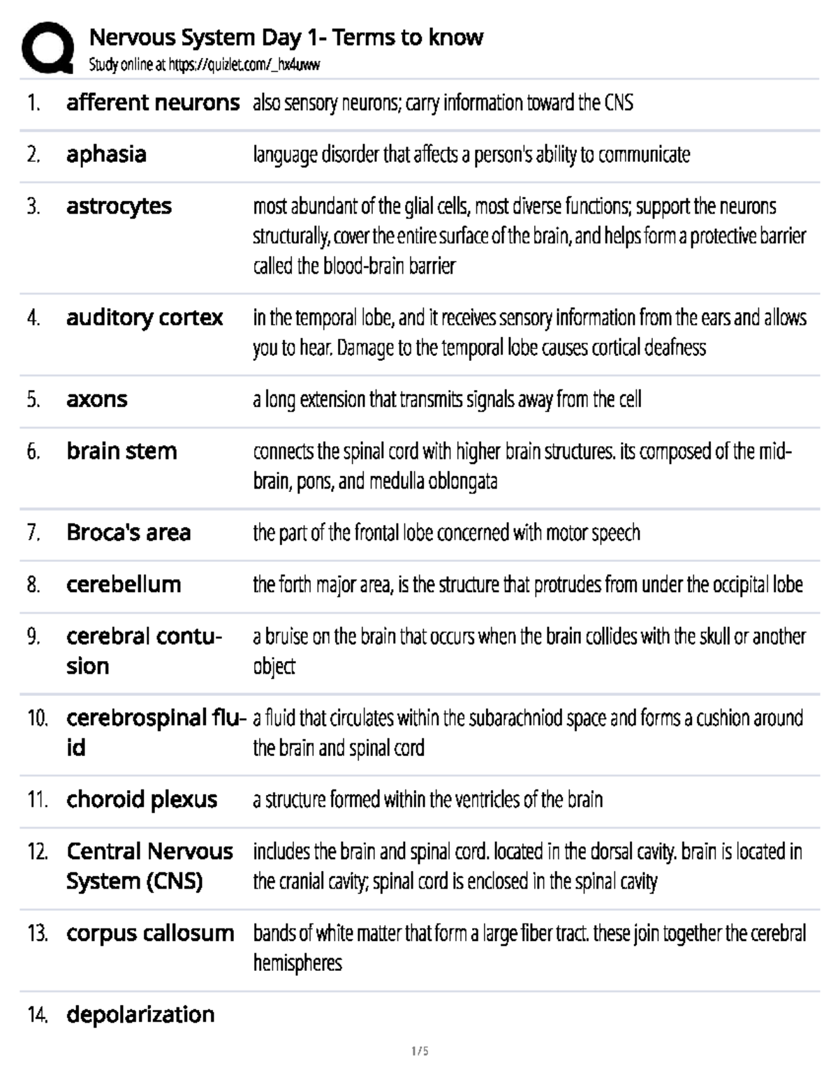 Nervous System Terminology - Key Terms for Day 1 (Q) - Studocu