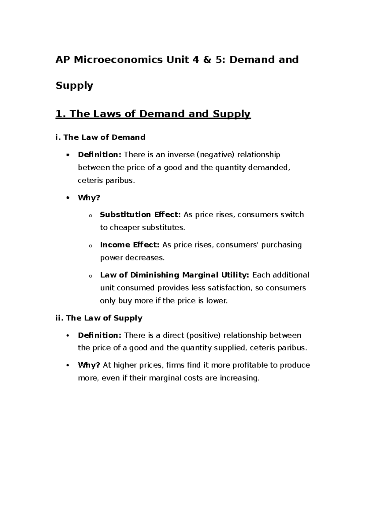 AP Microeconomics Unit 4 & 5: Demand and Supply Fundamentals - Studocu