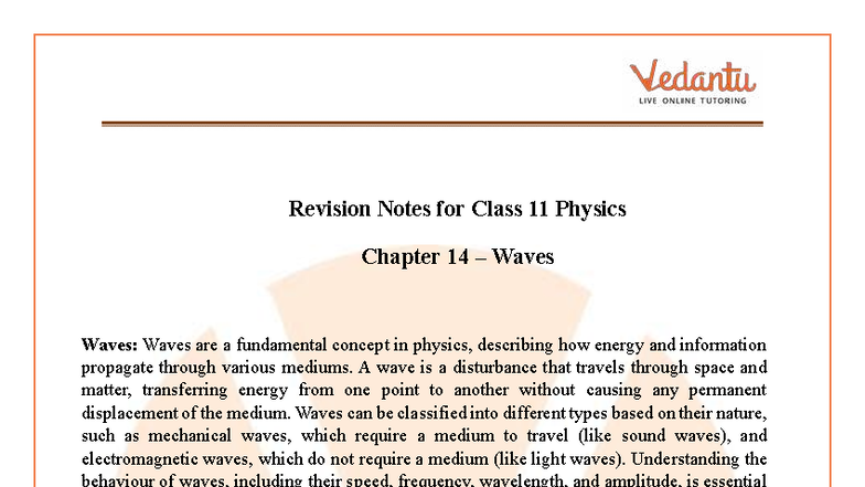 Class 11 Physics Chapter 14 Waves Revision Notes - Studocu
