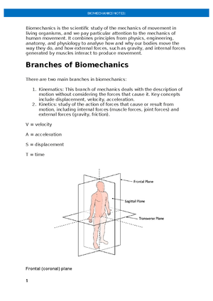 HSE202 WEEK 1: Intro to Biomechanics - Key Concepts & Principles - Studocu
