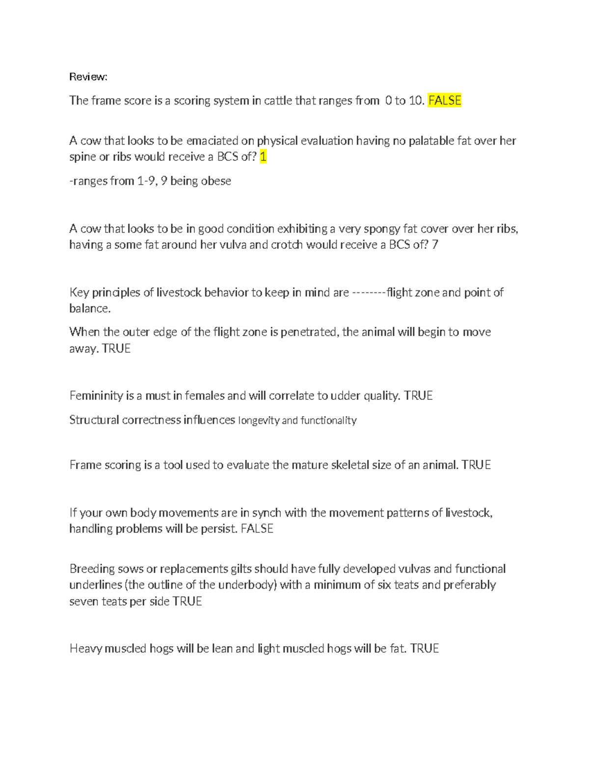 Livestock Evaluation & Behavior Principles Study Notes (AGRI 101) - Studocu