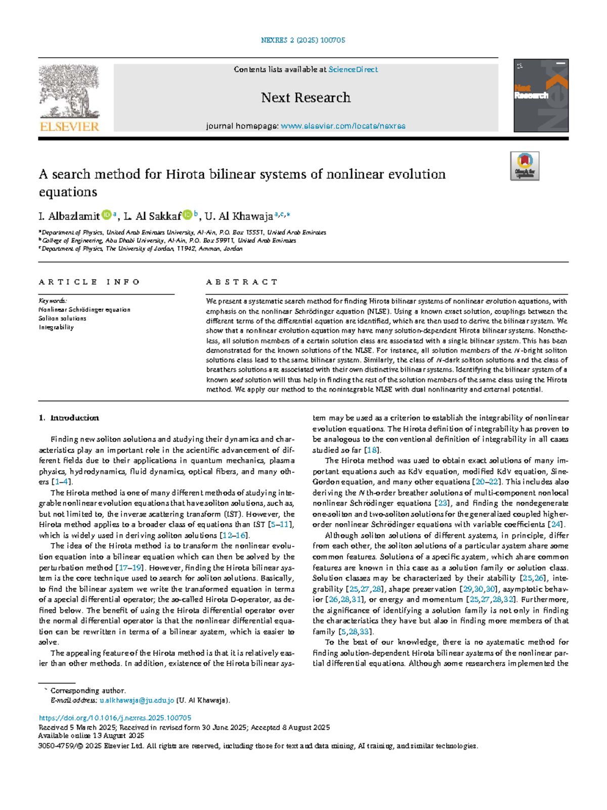 A Systematic Search Method for Hirota Bilinear Systems in NLSE (NEXRES ...