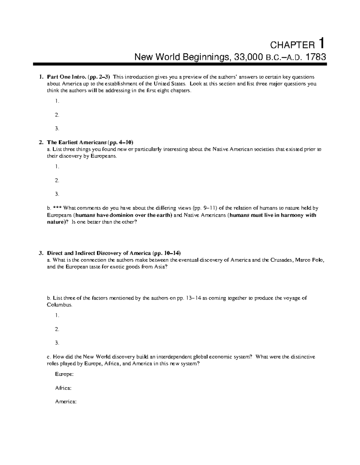 APUSH 1: Chapter 1 - New World Beginnings Study Questions - Studocu