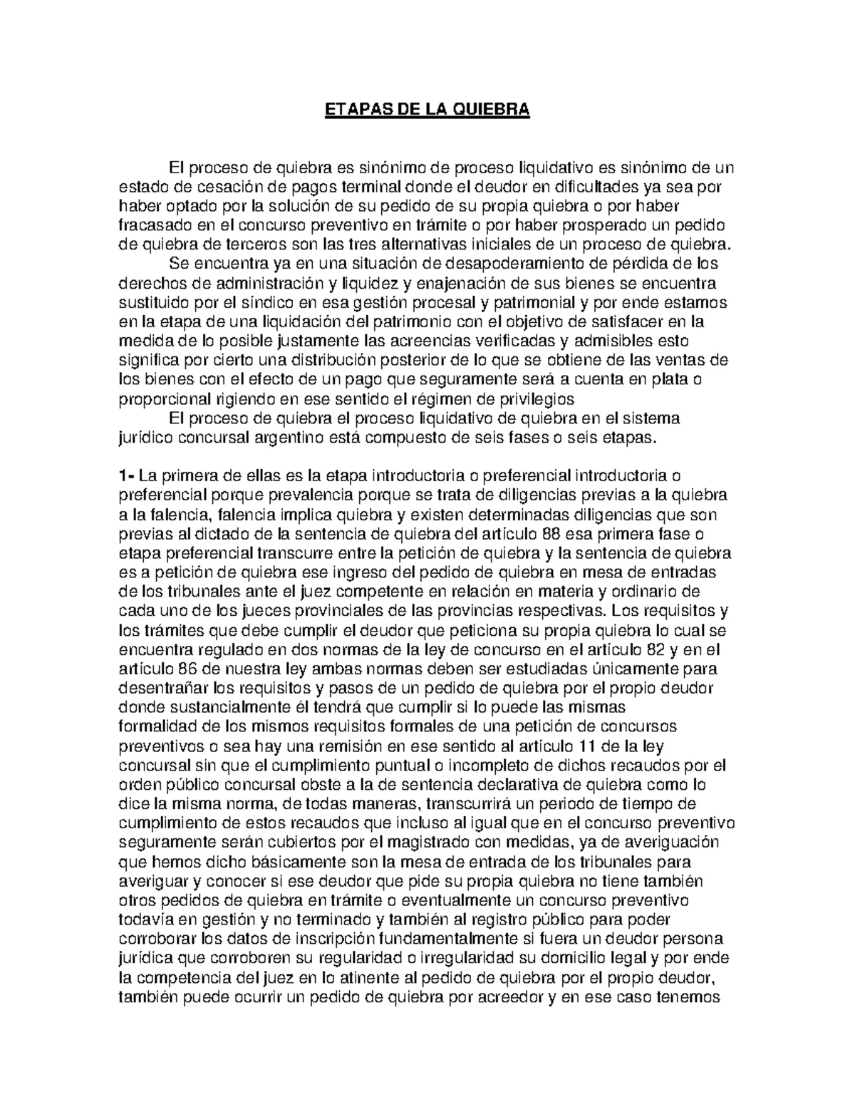 ETAPAS DEL PROCESO DE QUIEBRA: Análisis y Fases Clave - Studocu