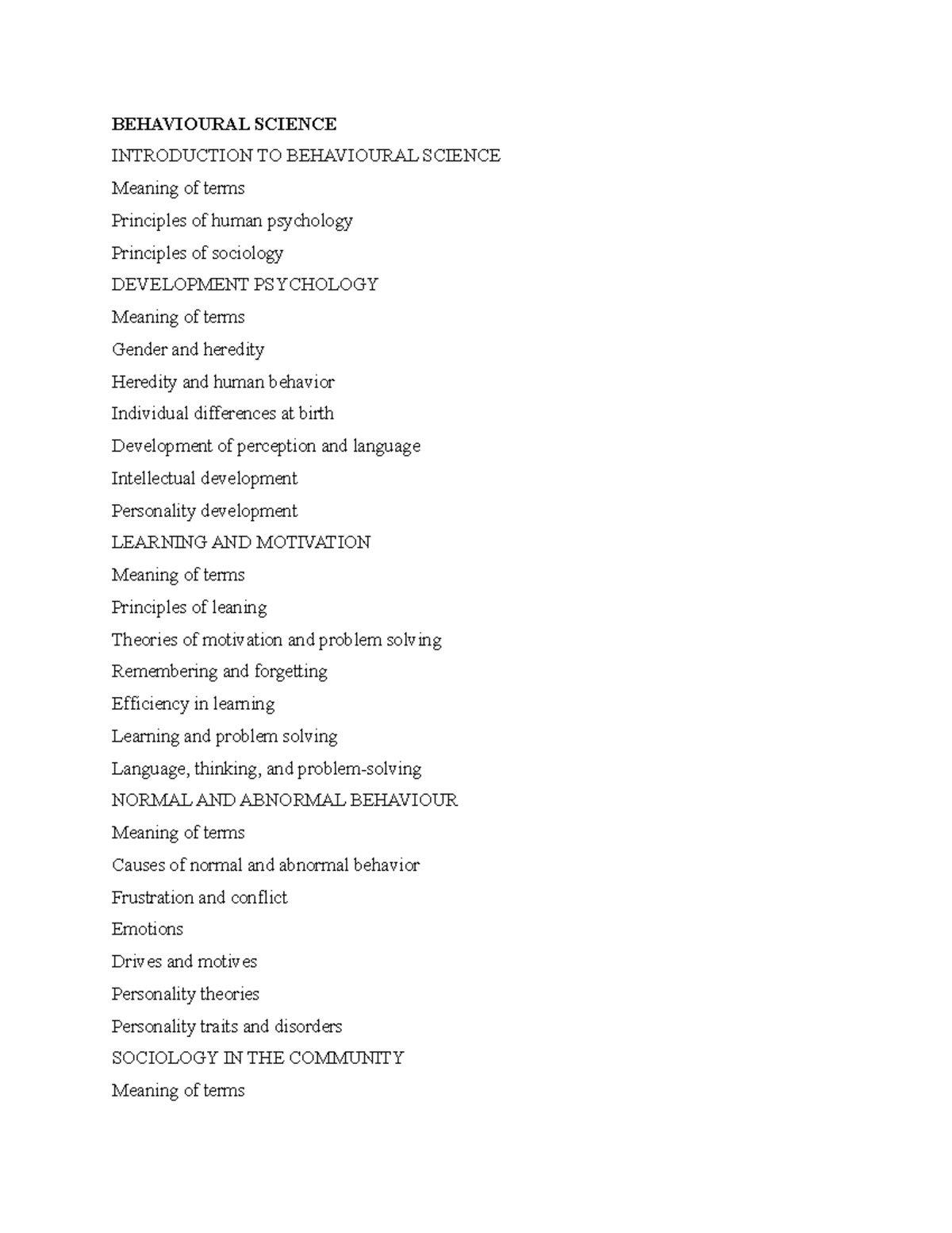 Behavioural Science Complete Lecture Notes Behavioural Science Introduction To Behavioural