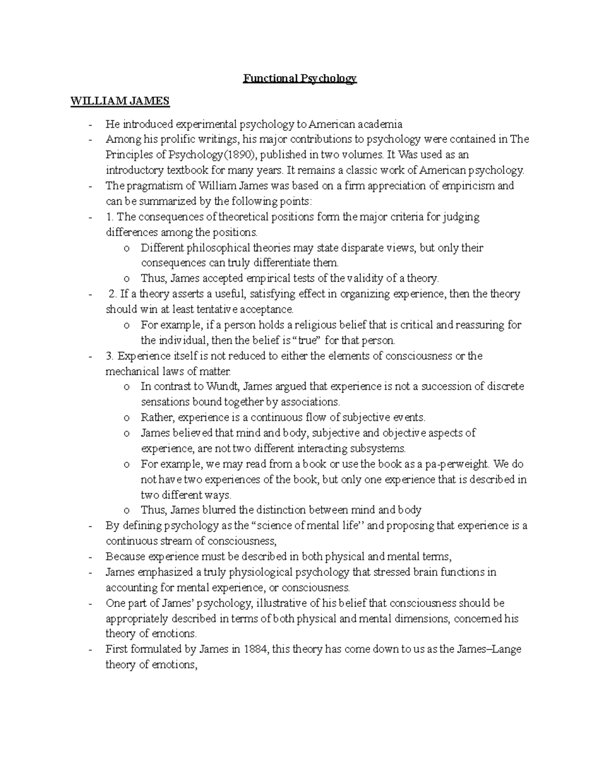 Functionalism And Psychoanalysis - Functional Psychology WILLIAM JAMES ...