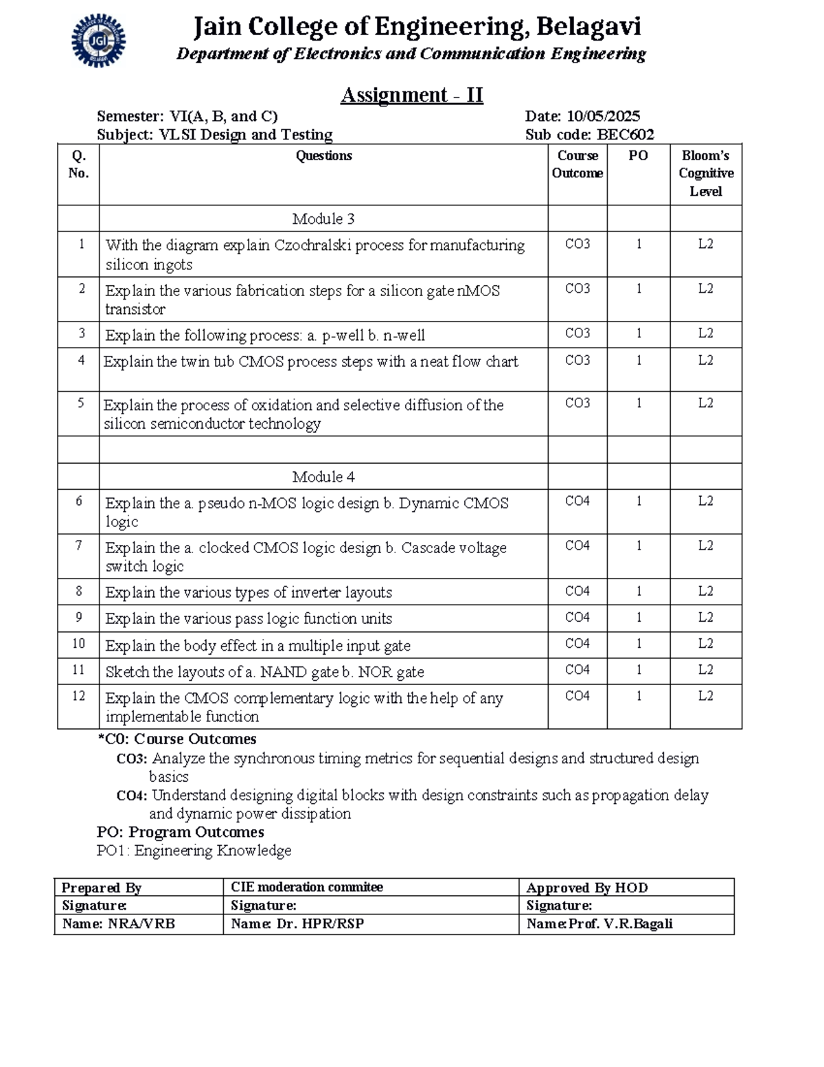 Assignment II: VLSI Design and Testing (BEC602) 2024-2025 - Studocu