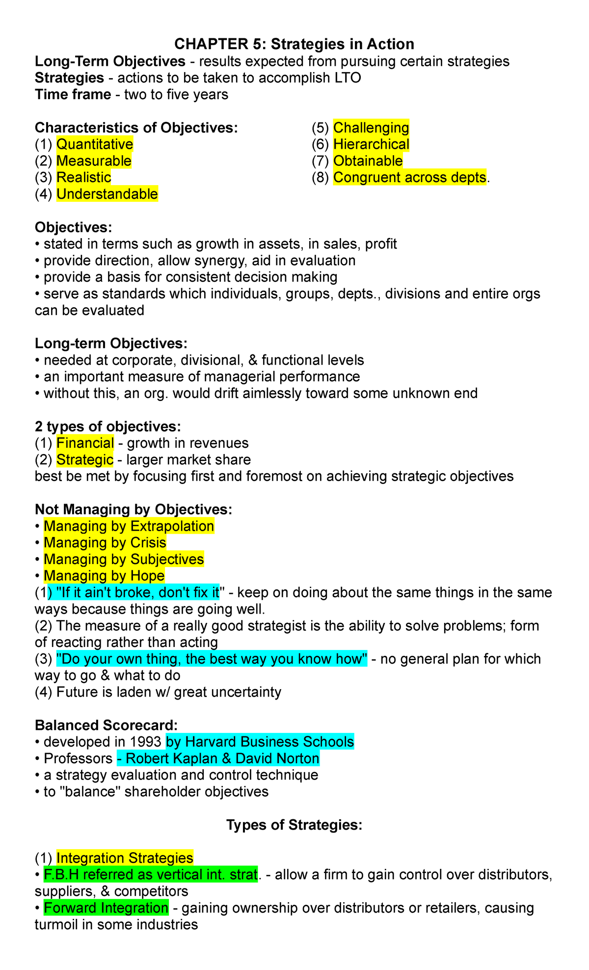 MGT CHAP 5 - Strategies in Action: Objectives and Evaluation Techniques - Studocu