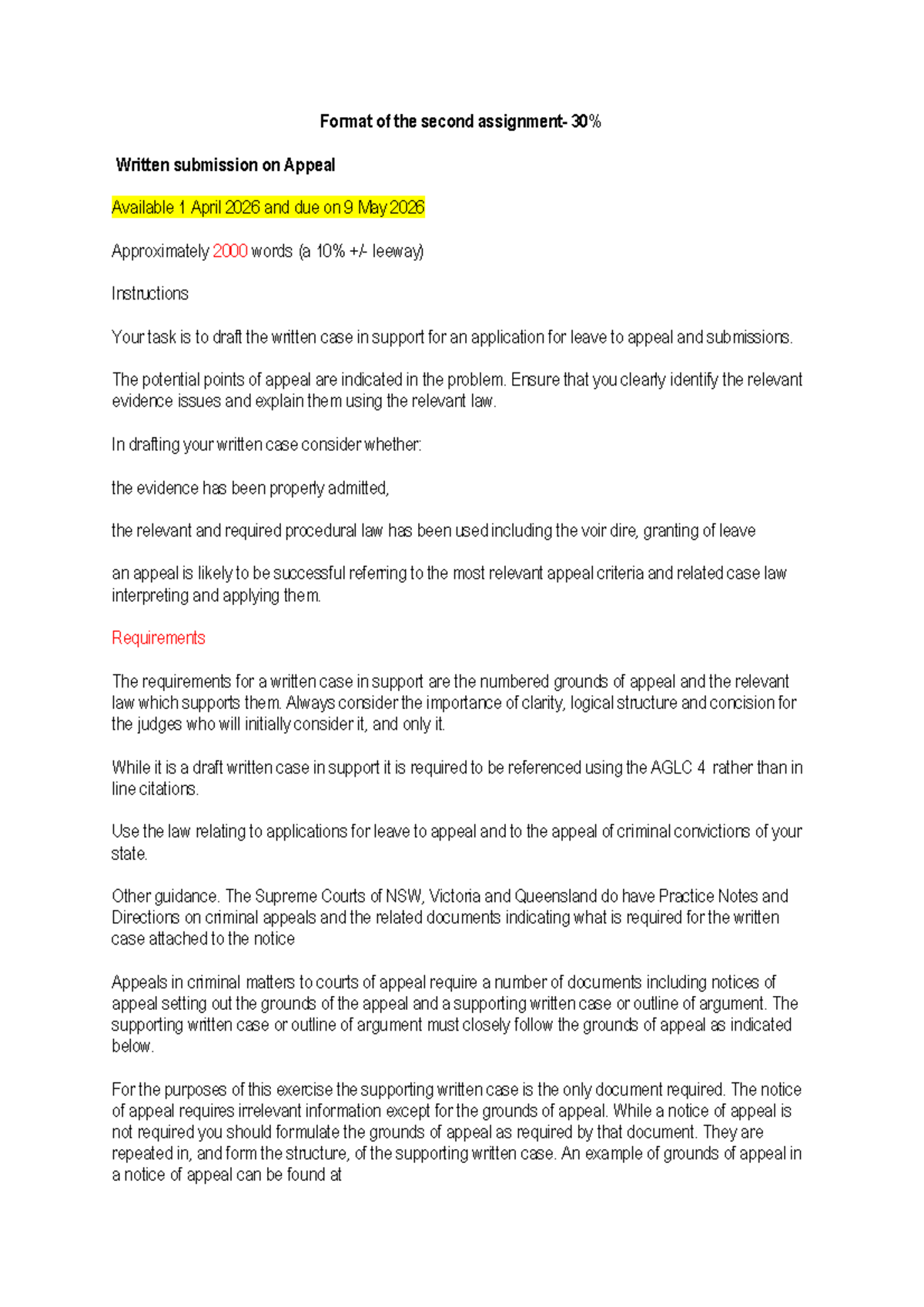 Format of Second Written Submission on Appeal - NSW, VIC, QLD - Studocu