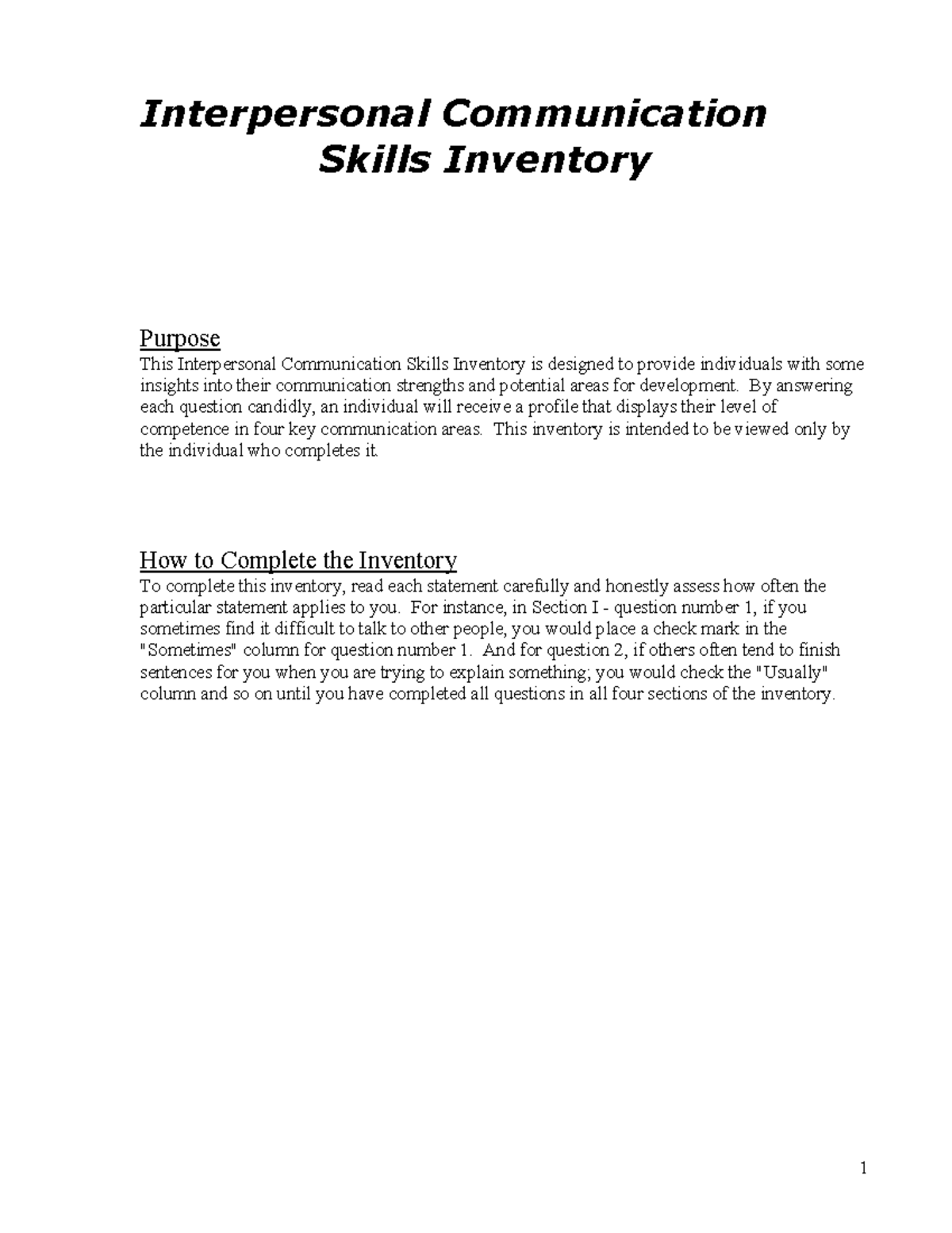 Interpersonal Communication Skills Inventory: Assessment & Development ...