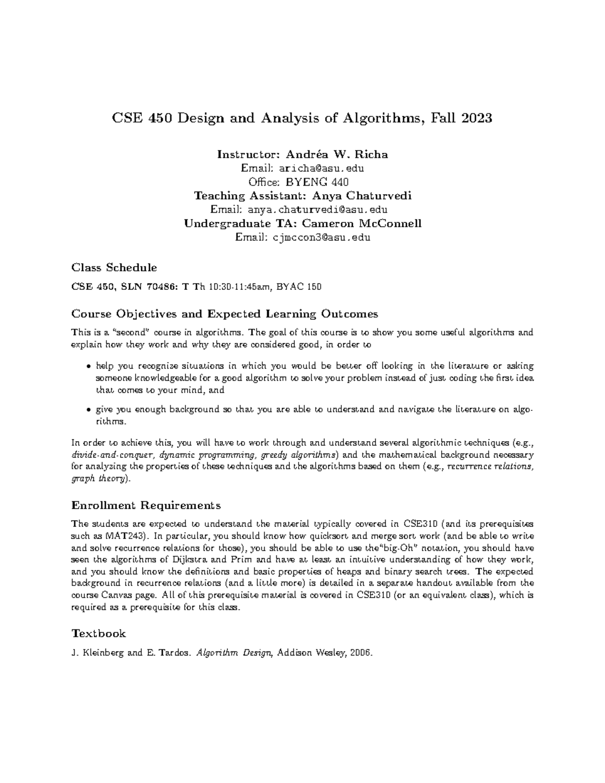 CSE 450 Syllabus Fall 2023: Design and Analysis of Algorithms - Studocu