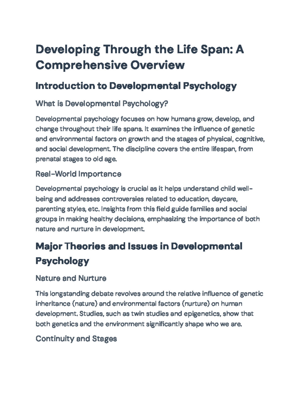 Developmental Psychology: Lifespan Growth and Key Theoretical ...
