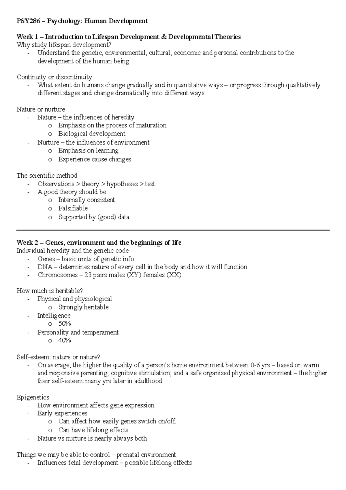 PSY286 Lecture Notes: Lifespan Development & Theories Overview - Studocu