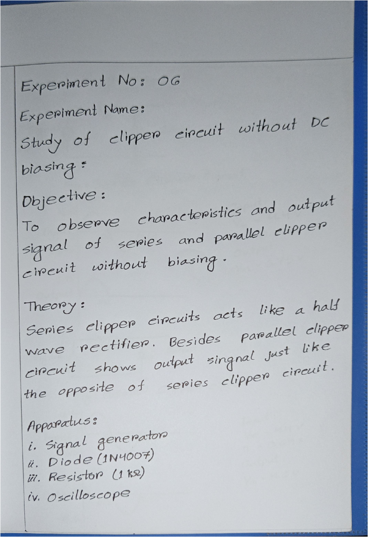 Lab Reports on Electronics 1204: Study of Clipper Circuits - Studocu
