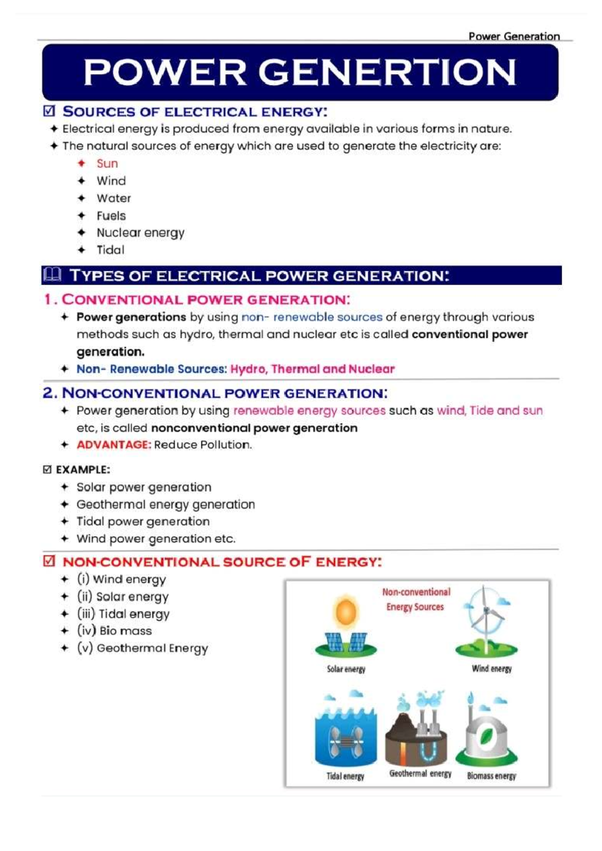 Power Generation: Sources and Types of Electrical Energy - Studocu