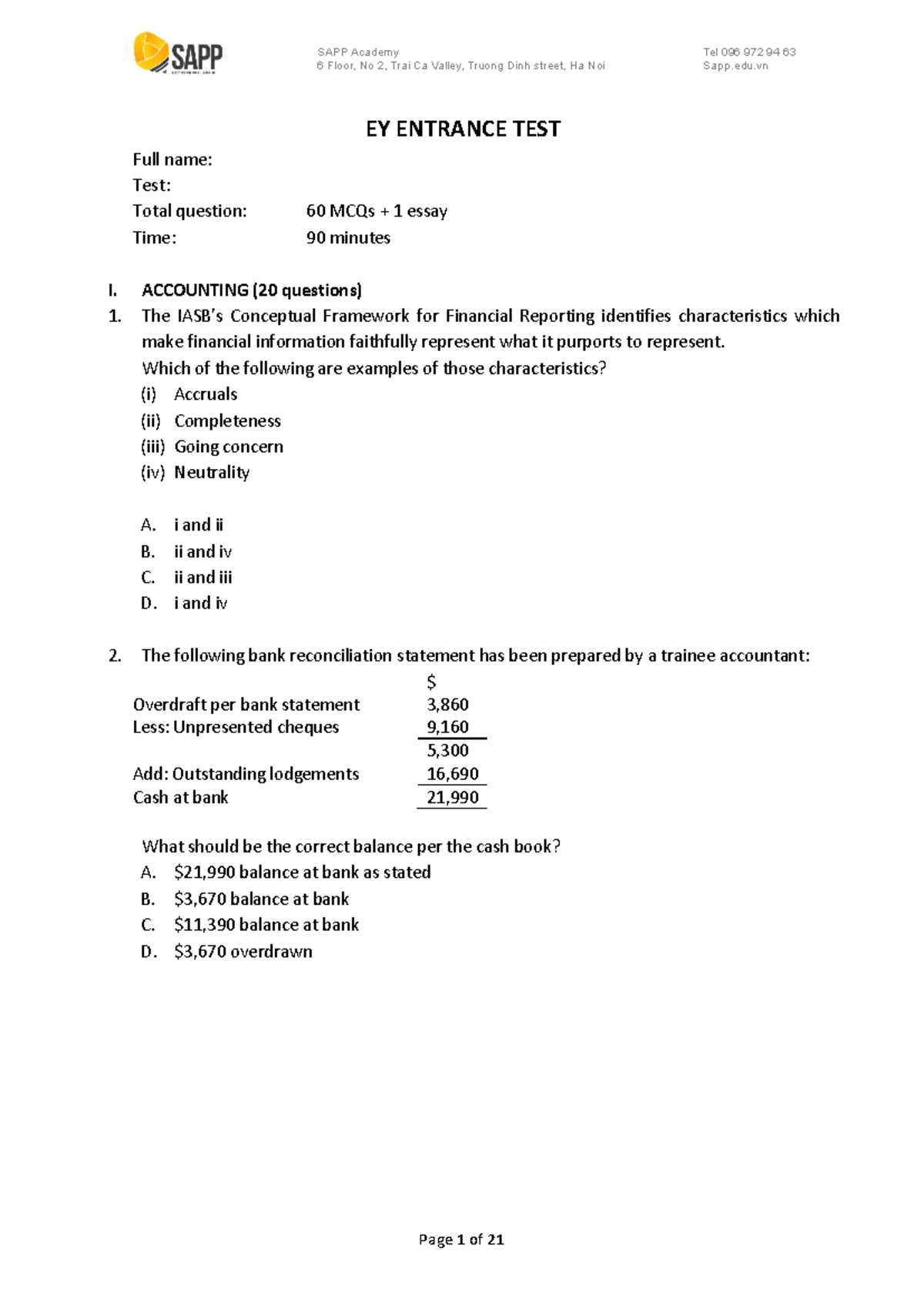 EY Entrance Test - Aptitude Assessment for Candidates - Studocu