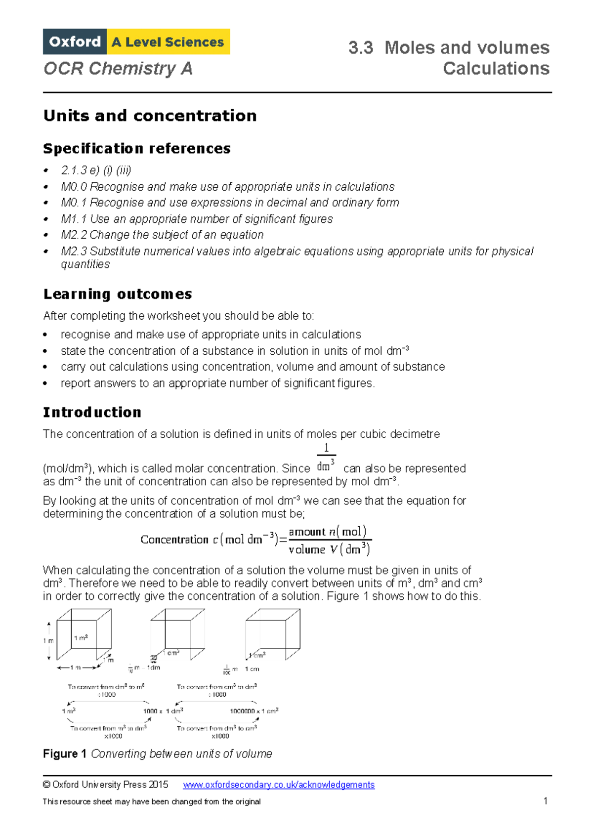 Chemistry A-level: 3.3 Moles and Volumes Calculation Guide - Studocu
