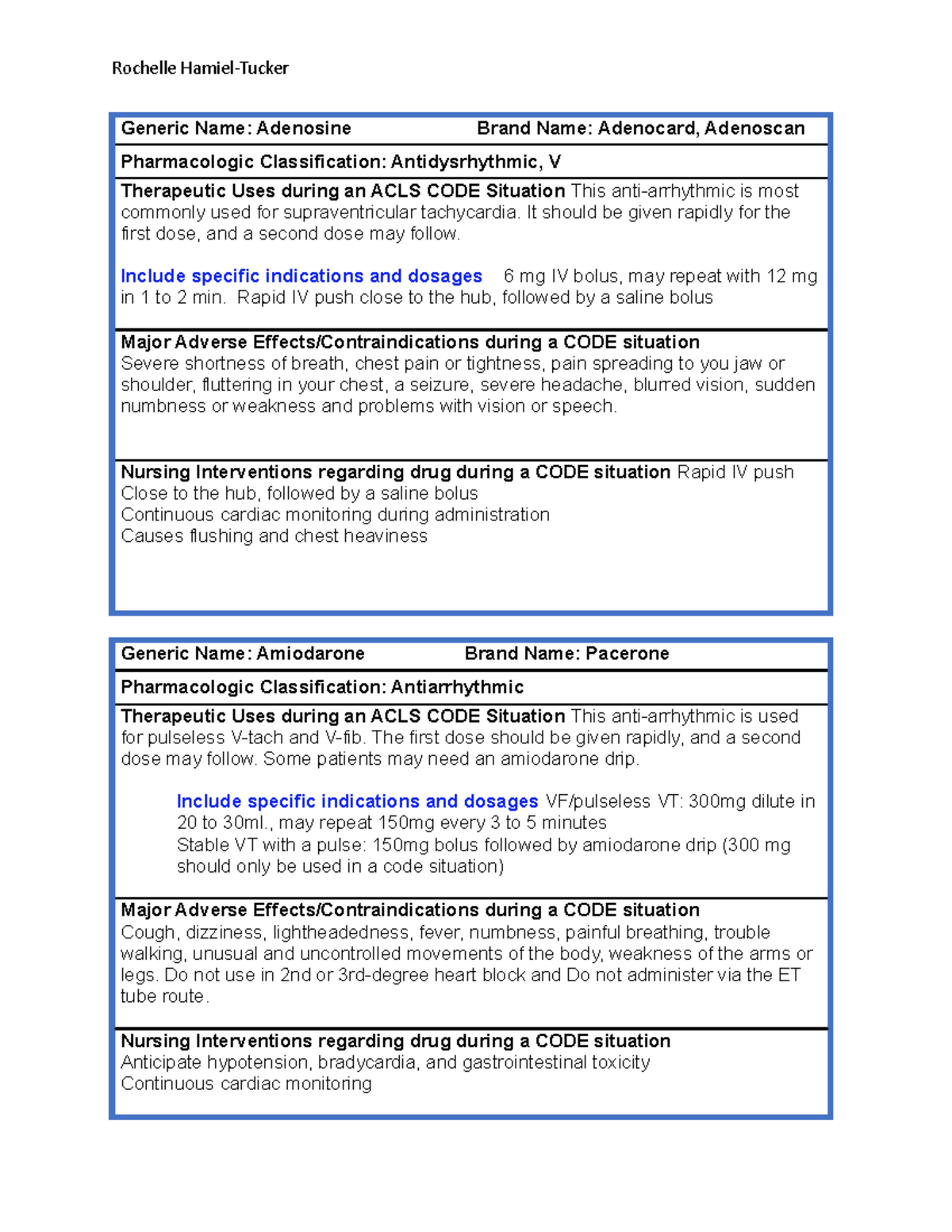 Week 8 Lab Pass: ACLS Drug Cards for Emergency Situations - Studocu