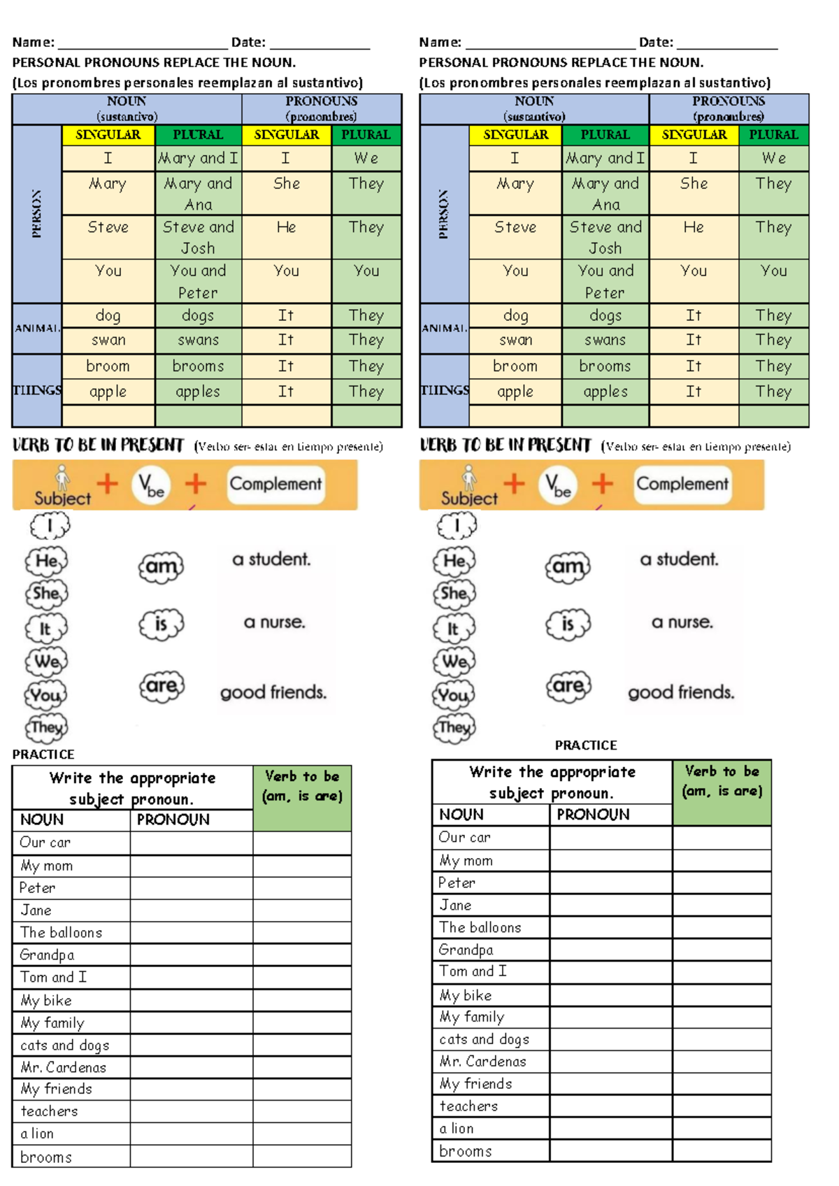 Personal Pronouns Practice (Los pronombres personales) - Studocu