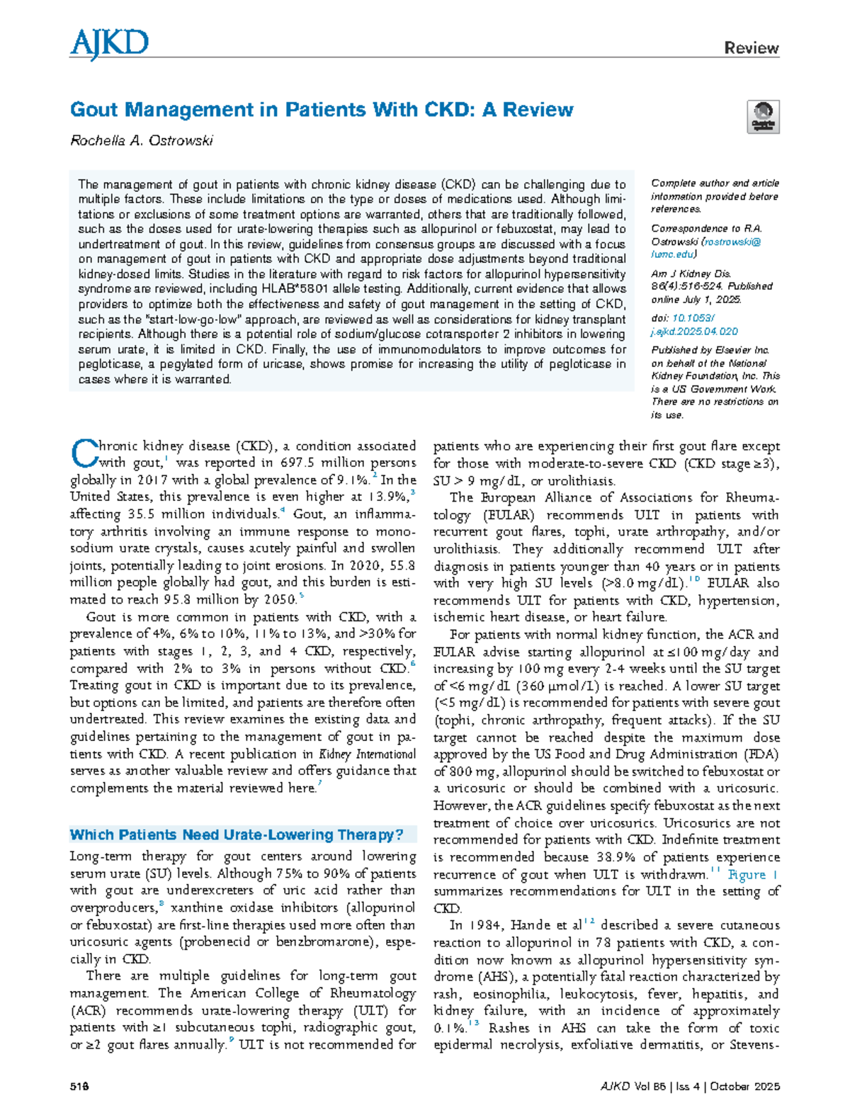 Gout Management in CKD Patients: A Comprehensive Review (CKD 101) - Studocu